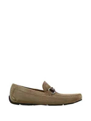 FERRAGAMO Suede Driver Loafers With Braided Leather Lace - Brown