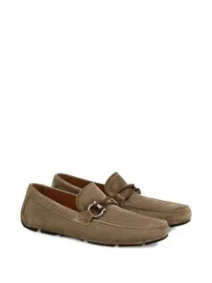FERRAGAMO Suede Driver Loafers With Braided Leather Lace
