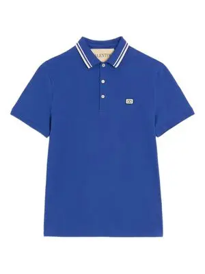 Valentino Garavani Cotton Piqué Polo Shirt With Vlogo Patch - Blue