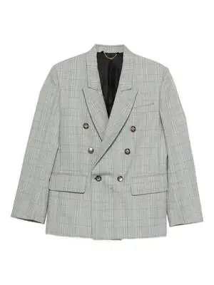 Victoria Beckham Check Wool Double-breasted Tailored Jacket - Gray