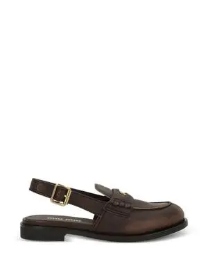 Miu Miu Leather Slingback Loafers - Brown