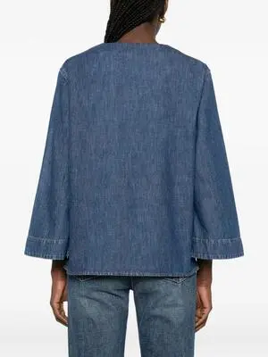 Valentino Garavani V-neck Denim Shirt With Logo Detail - Blue