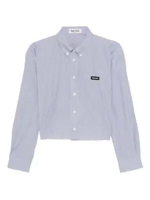 Miu Miu Check Pattern Cropped Poplin Shirt - Blue