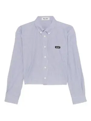 Miu Miu Checked Cropped Poplin Shirt - Blue