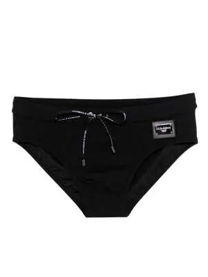 Dolce & Gabbana Swim Briefs With Logo Plaque - Black