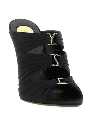 Saint Laurent Emilie 110 Satin Crepe Mules - Black