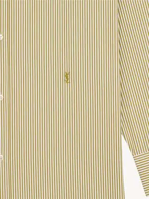 Saint Laurent Striped Cotton Poplin Cassandre Shirt - Green