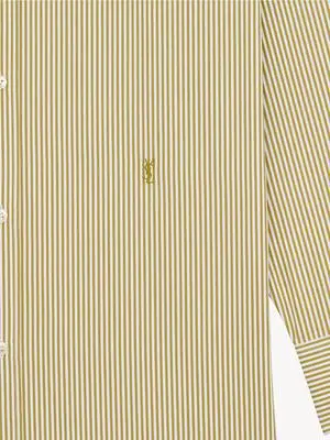 Saint Laurent Striped Cotton Poplin Cassandre Shirt - Green