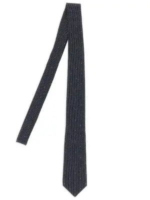 Saint Laurent Silk Crepe Dotted Neck Tie - Blue