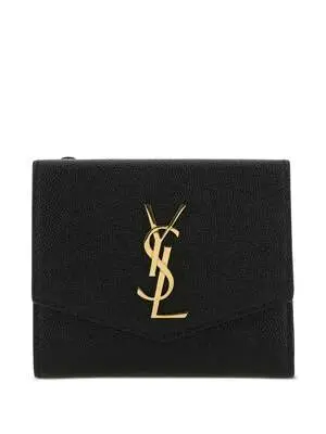 Saint Laurent Uptown Compact Wallet In Grain De Poudre Leather - Black