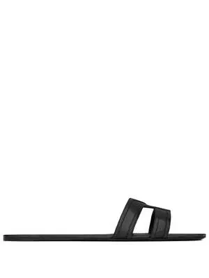 Saint Laurent Mabrouka Smooth Leather Slides - Black