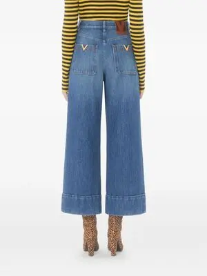 Valentino Garavani Wide Leg Denim Trousers - Blue
