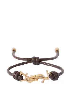 Saint Laurent Leather Cord Cassandre Bracelet - Brown