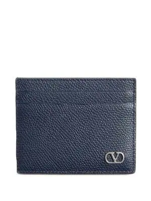 Valentino Garavani Vlogo Signature Garnet Calfskin Card Holder - Blue
