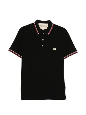 Valentino Garavani Cotton Piqué Polo Shirt With Vlogo Patch - Black