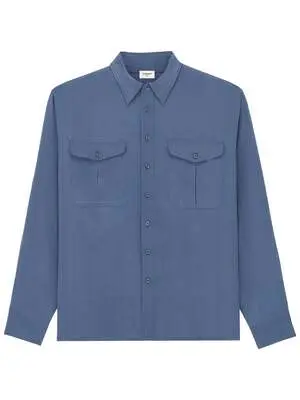Saint Laurent Viscose And Silk Shirt With Padded Shoulders - Blue