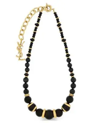 Saint Laurent Loulou Bead Necklace In Wood, Resin, And Metal - Black