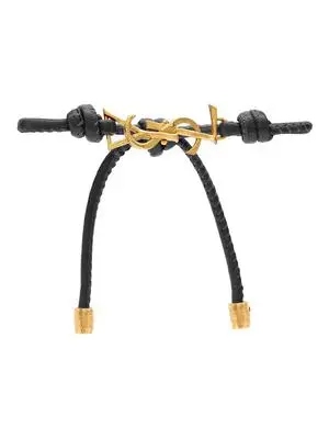 Saint Laurent Cassandre Leather Cord Bracelet - Black