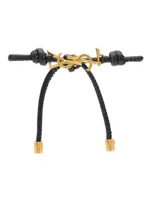 Saint Laurent Cassandre Leather Cord Bracelet - Black