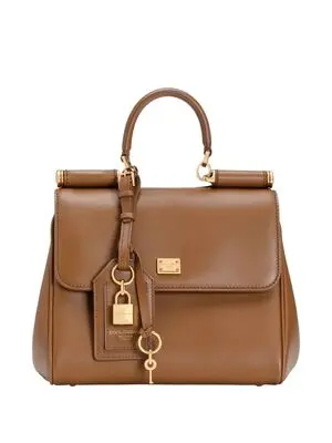 Dolce & Gabbana My Sicily Small Handbag In Plongé Calfskin - Brown