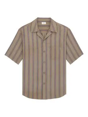 Saint Laurent Cassandre Shirt In Striped Cotton Twill - Gray