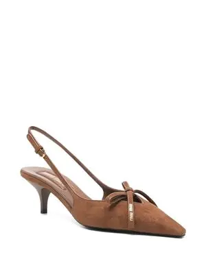 Miu Miu Suede Slingback Pumps With Bow