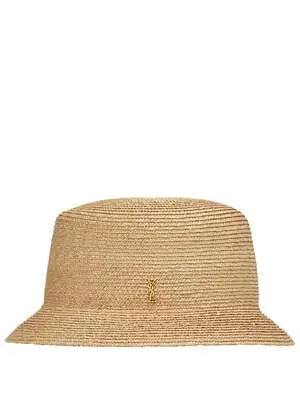 Saint Laurent Maglina Straw Bucket Hat With Cassandre Pin - Multicolor