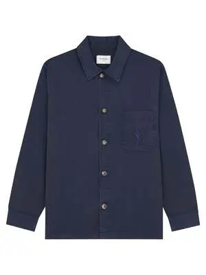 Saint Laurent Cotton Linen Gabardine Cassandre Overshirt - Blue