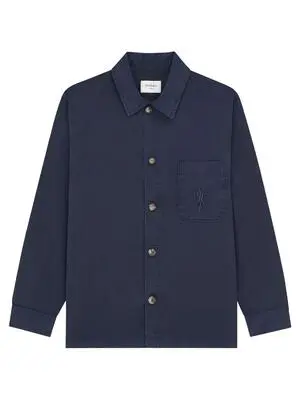 Saint Laurent Cotton Linen Gabardine Cassandre Overshirt - Blue