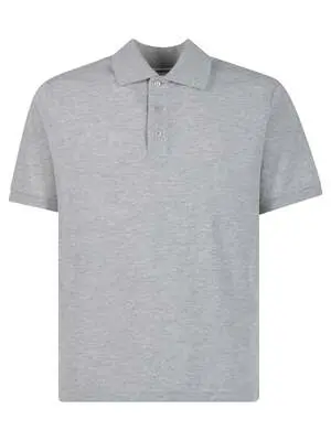 Saint Laurent Cassandre Embroidery Cotton Blend Polo Shirt - Gray