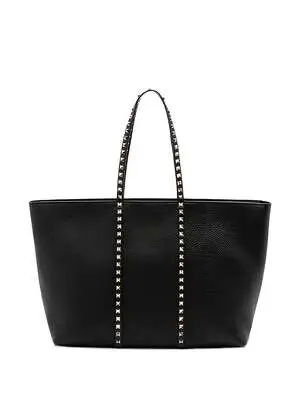 Valentino Garavani Rockstud Shopping Bag In Grainy Leather - Black
