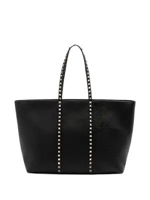 Valentino Garavani Rockstud Shopper In Grainy Leather - Black