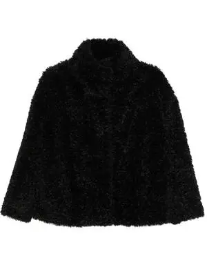Herno High Neck Faux Fur Cropped Coat - Black
