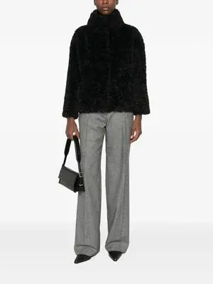 Herno High Neck Faux Fur Cropped Coat - Black