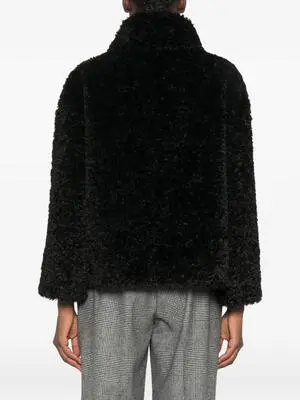 Herno High Neck Faux Fur Cropped Coat - Black