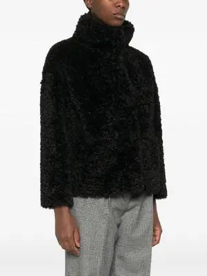 Herno High Neck Faux Fur Cropped Coat - Black