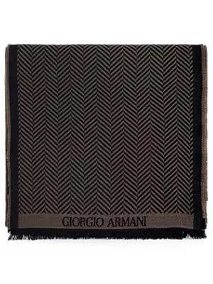 Giorgio Armani Sciarpa In Lana Vergine A Spina Di Pesce Con Frange - Gray