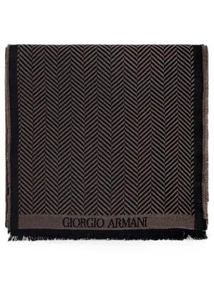 Giorgio Armani Sciarpa In Lana Vergine A Spina Di Pesce Con Frange - Gray