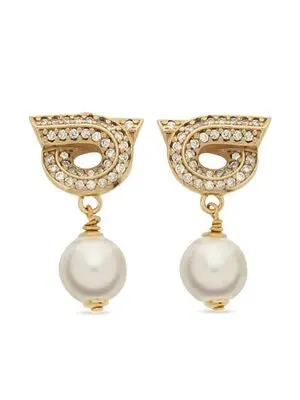 FERRAGAMO Gancini Earrings With Pearls And Crystals - Silver