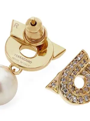 FERRAGAMO Gancini Pearl And Crystal Drop Earrings - Silver