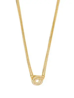 FERRAGAMO Double Chain Gancini Necklace With Crystals - Silver