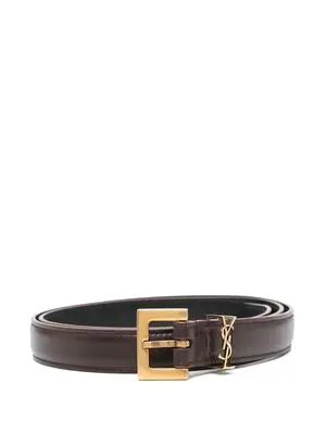 Saint Laurent Cassandre Thin Belt With Square Buckle In Box Leather - Brown