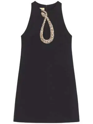 Valentino Garavani Rhinestone Snake Embroidery Crepe Couture Short Dress - Black
