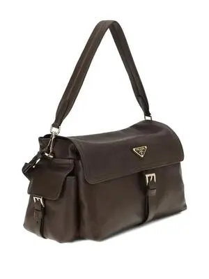 Prada Vintage Look-treated Leather Shoulder Bag - Brown