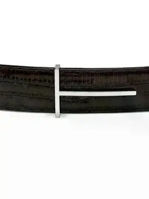 TOM FORD Reversible Lizard-embossed T-buckle Belt - Brown