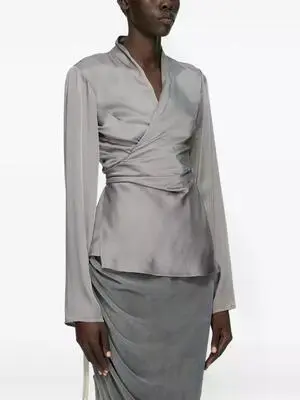 Rick Owens Laura Ls Wrap-style Long-sleeve Top - Grey