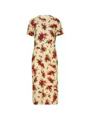 JIL SANDER Floral-print Short-sleeve Midi Dress - Neutrals