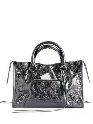 Balenciaga Small Le City Metallic Leather Tote Bag - Grey