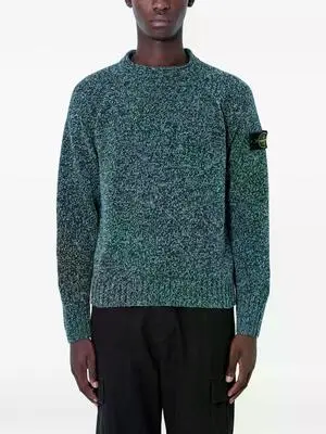 Stone Island Logo-patch Chunky-knit Sweater - Green