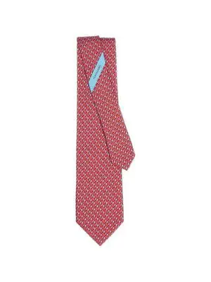 FERRAGAMO Equestrian Print Silk Tie - Red